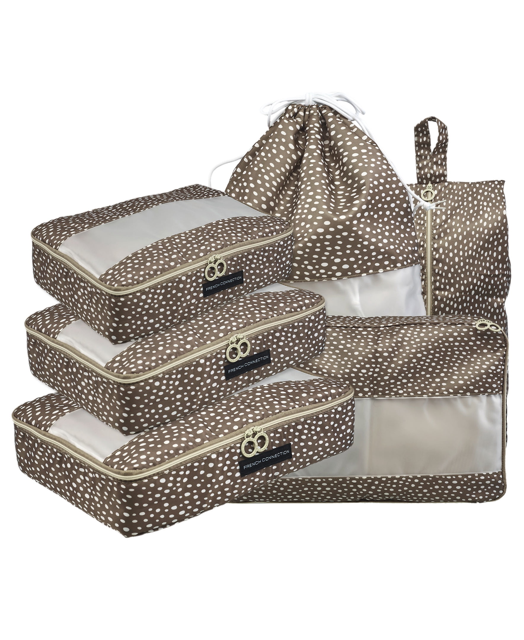 French Connection 6pc Packing Cube Set - Travel Storage Set (Polka Dot ...