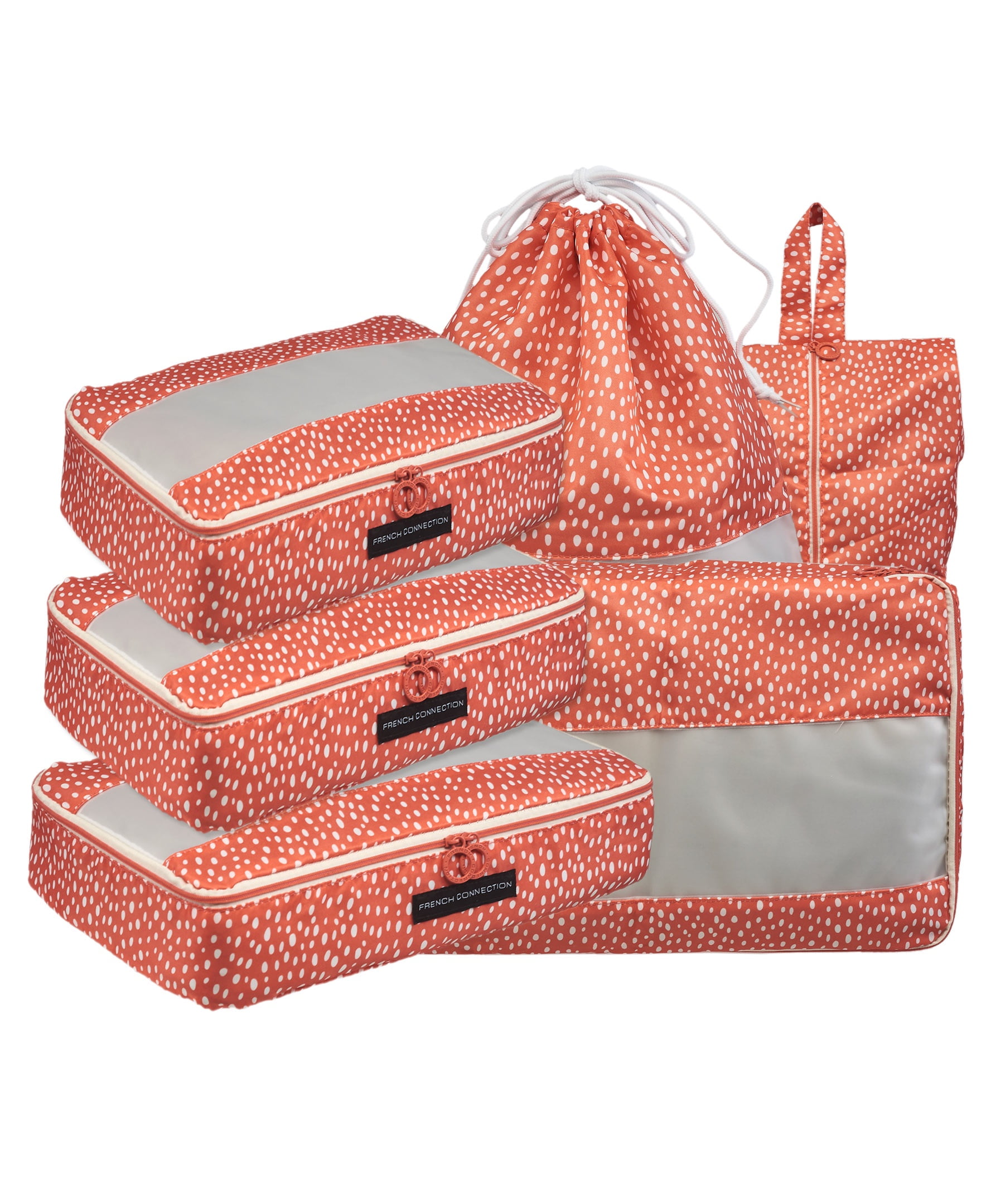 French Connection 6pc Packing Cube Set - Travel Storage Set (Polka Dot ...