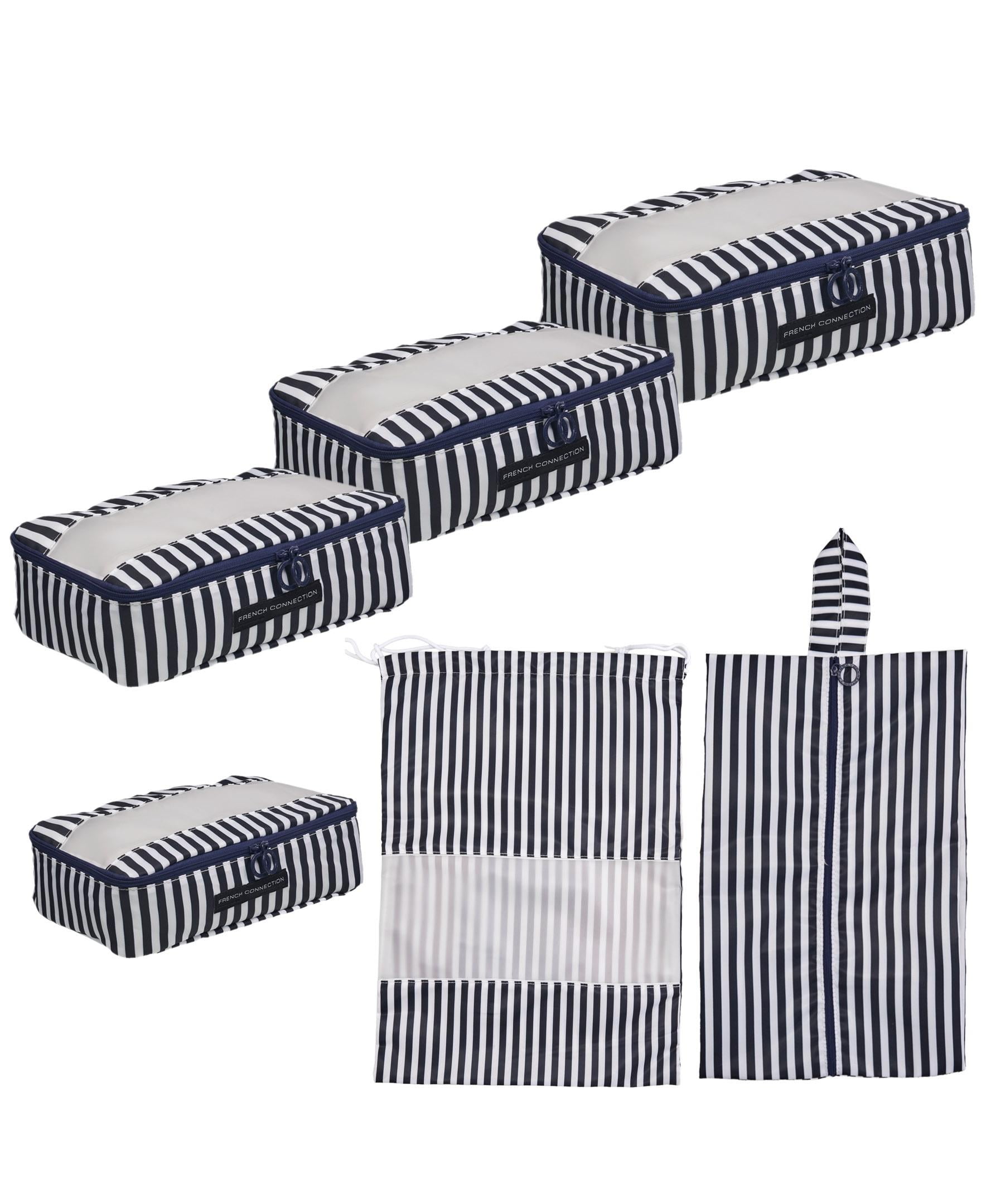 French Connection 6pc Packing Cube Set - Striped Travel Storage Set for ...