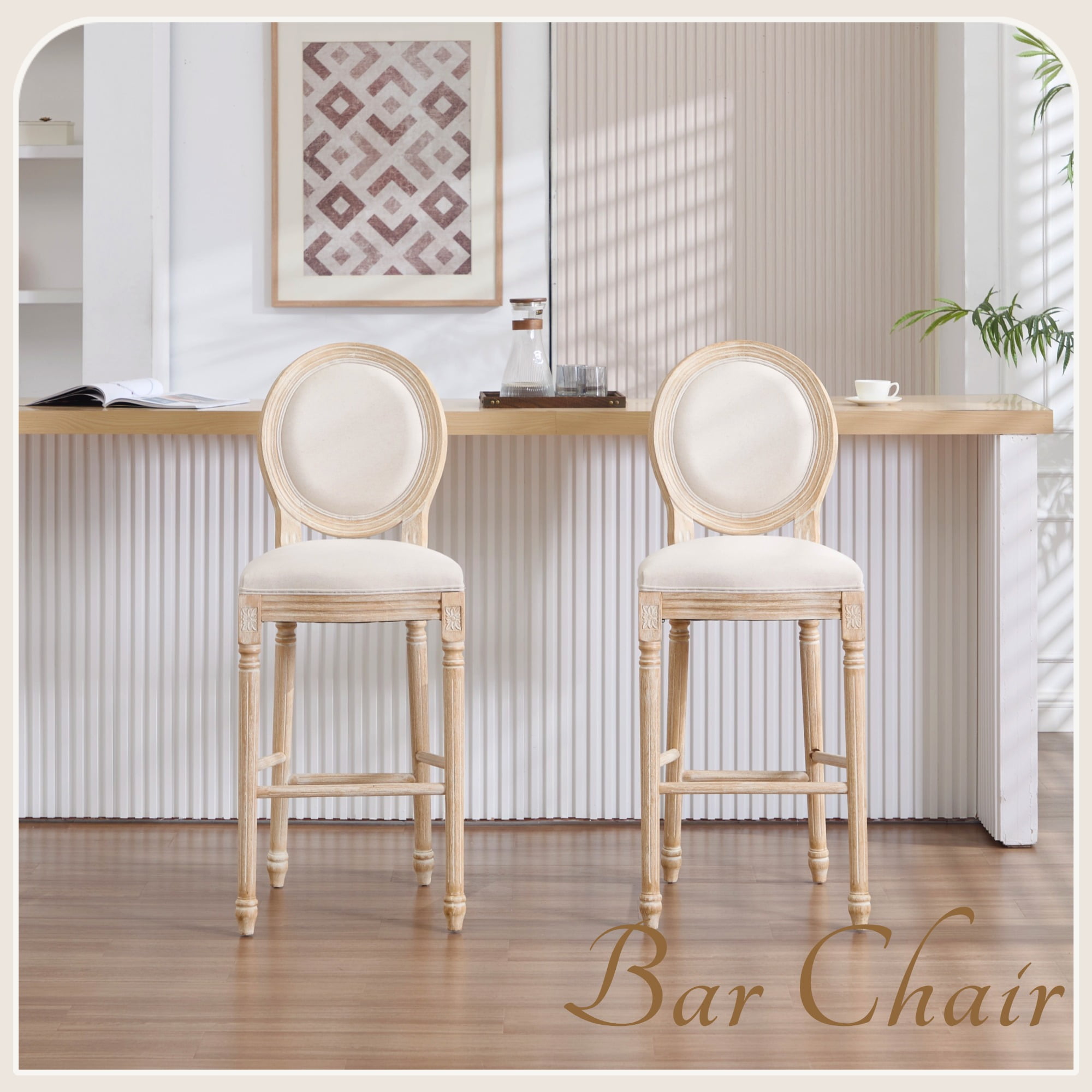 French Country 30'' Height Bar Chairs Set of 2, Upholstered Chairs with ...