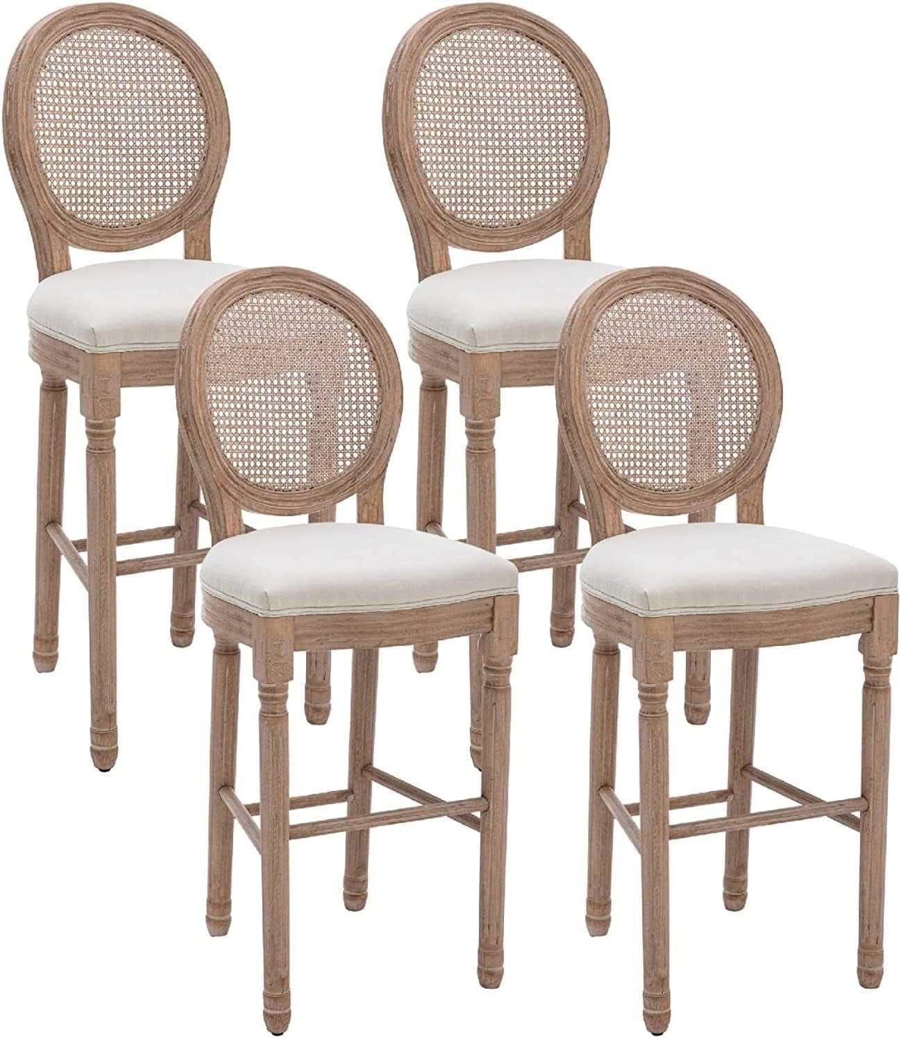 French Country Bar Stool Set of 4, Rattan Counter Height Chairs with ...