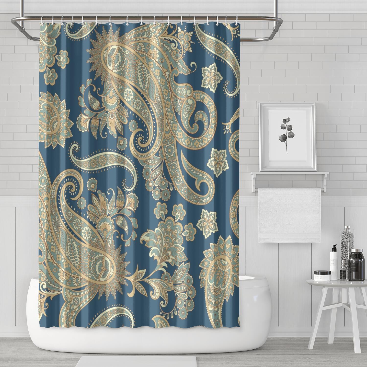 French Country Bathroom Curtain - Antique Floral Pattern Waterproof ...