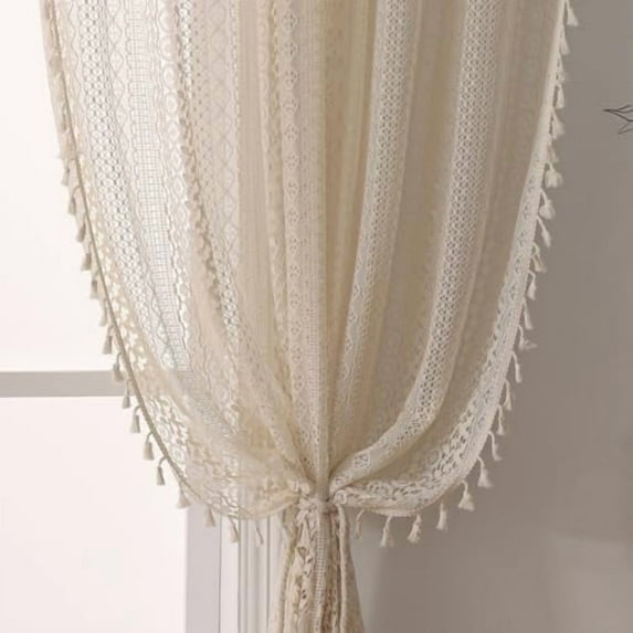 French Country Cottage Curtains 72 Inches Long - Beige Elegant Rod ...