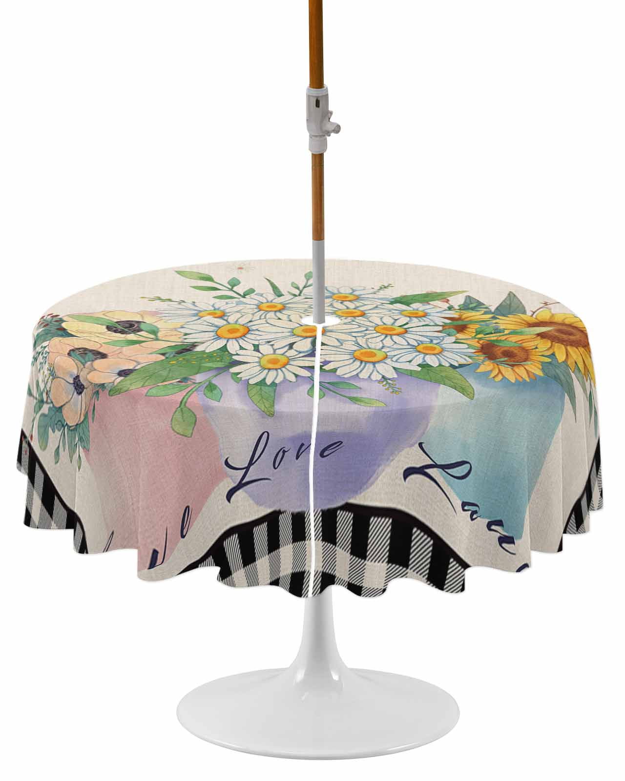 French Country Daisies Flower,Round Outdoor Tablecloth,Waterproof Table ...