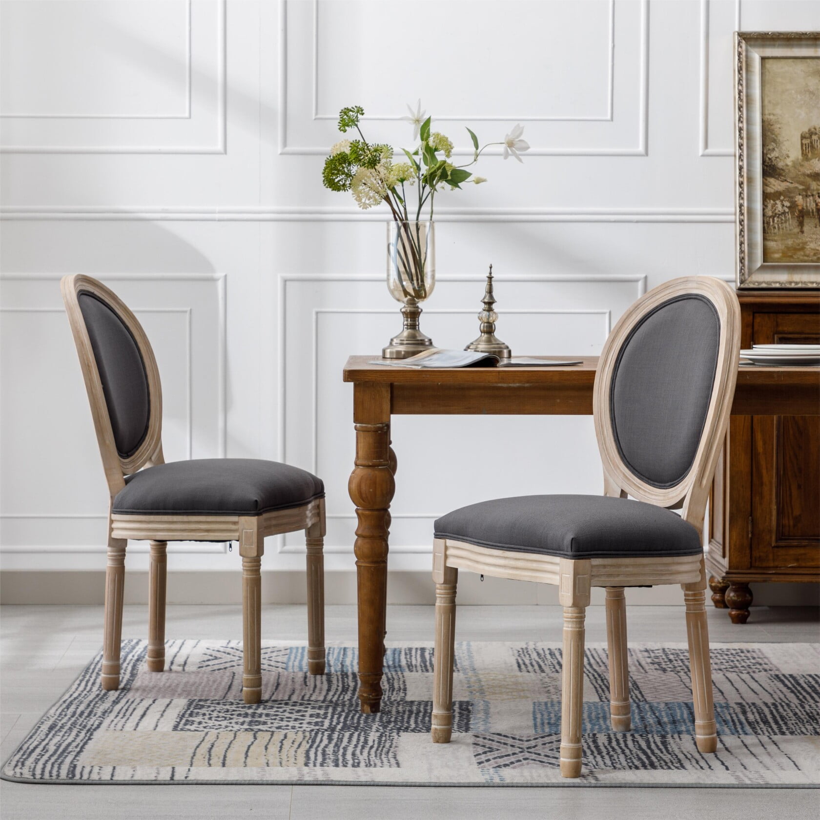 French Country Dining Chairs Set of 2, Farmhouse Fabric Chairs with ...