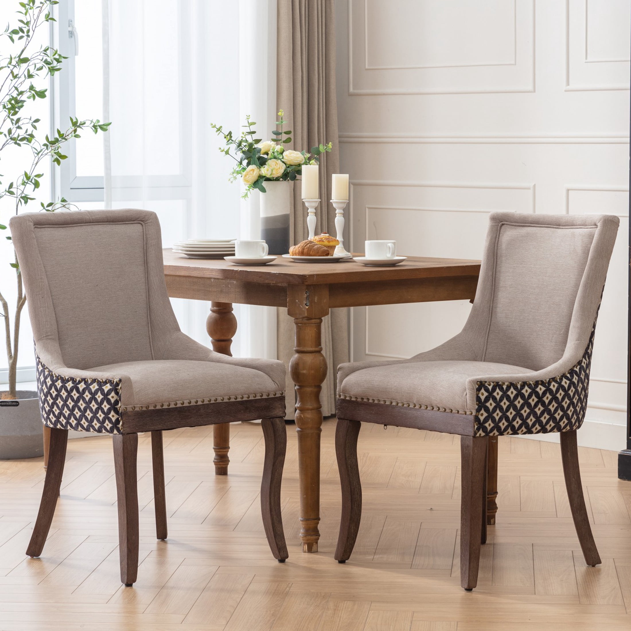 Dining Chairs Set of 2, LEGAHOME Beige Fabric Upholstered Dining Chairs ...