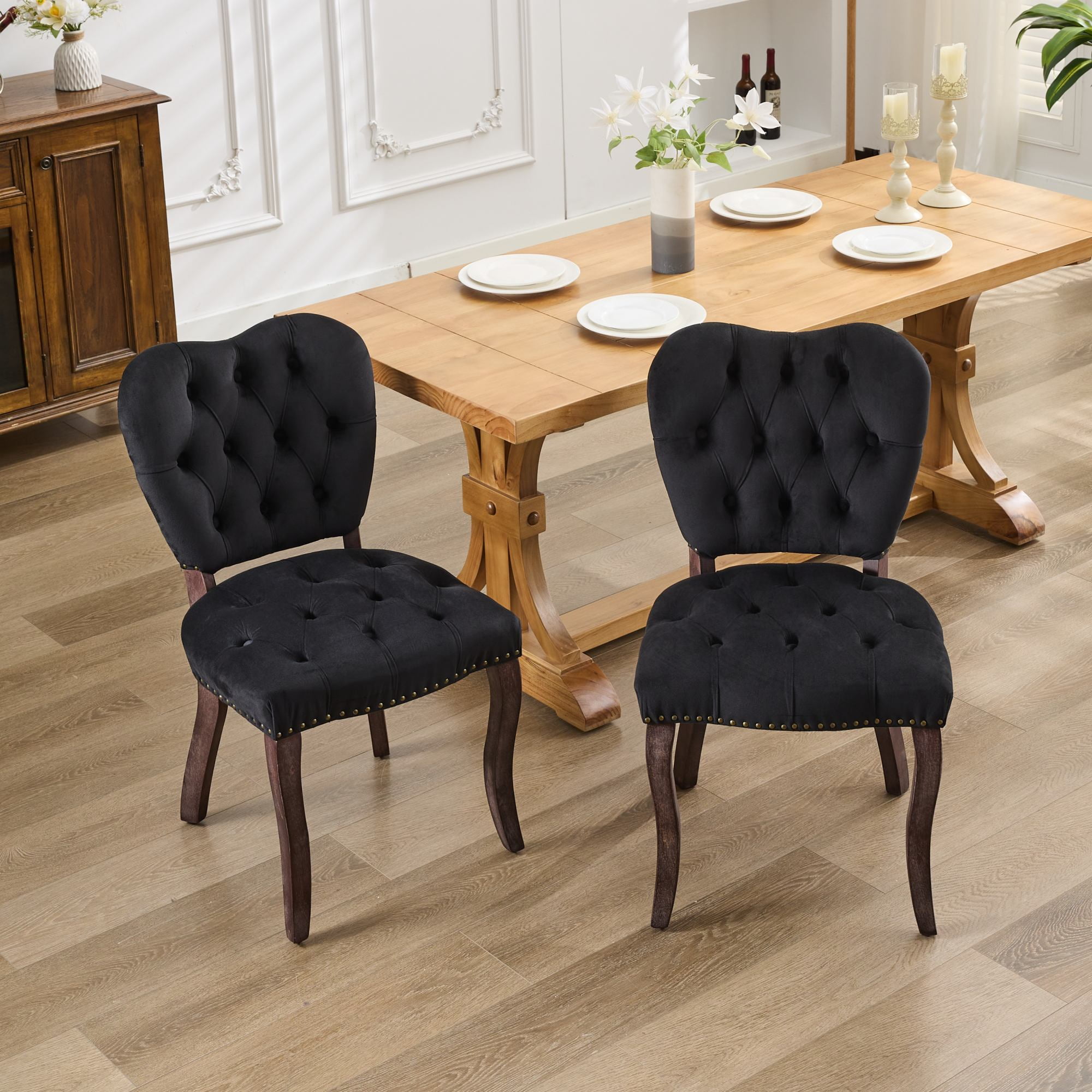 French Country Dining Chairs Set of 2, Upholstered Velvet Farmhouse ...
