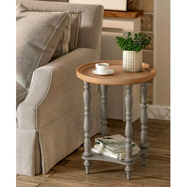 COZAYH Farmhouse Style Living Room End Table, Rustic Round Side Table ...