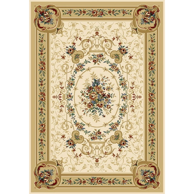 French Country Ivory 2x8 Floral Bordered Medallion Roses Area Rug ...