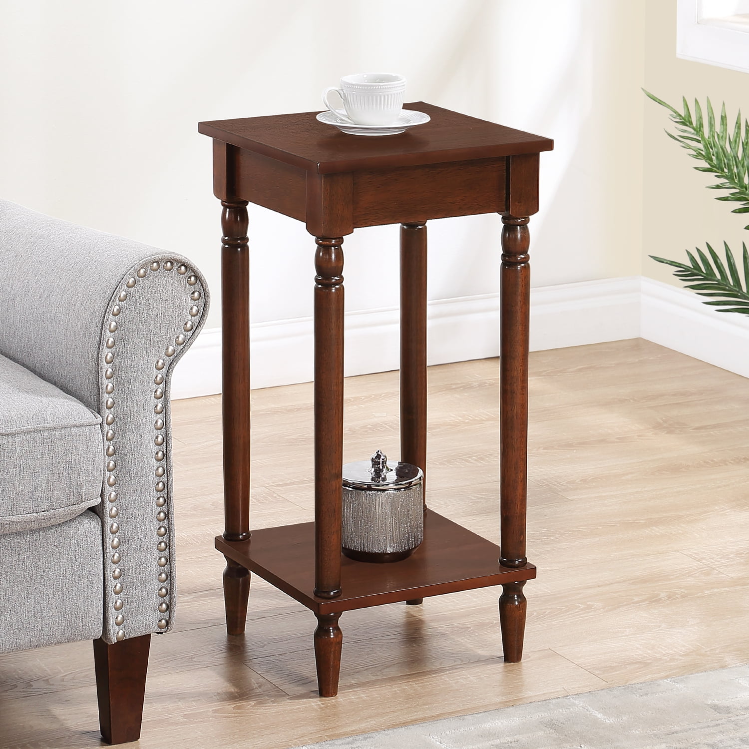 French Country Kim End Table with Shelf in Espresso Wood Finish ...