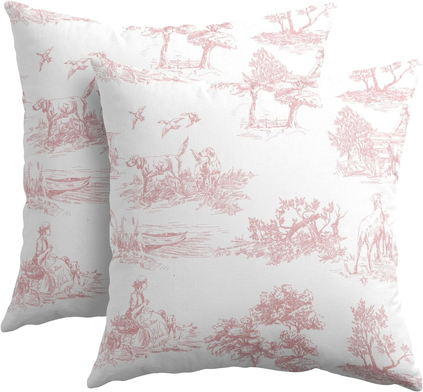 French Country Pillow Covers 18x18 Inch Set of 2 Pink and White Printed ...