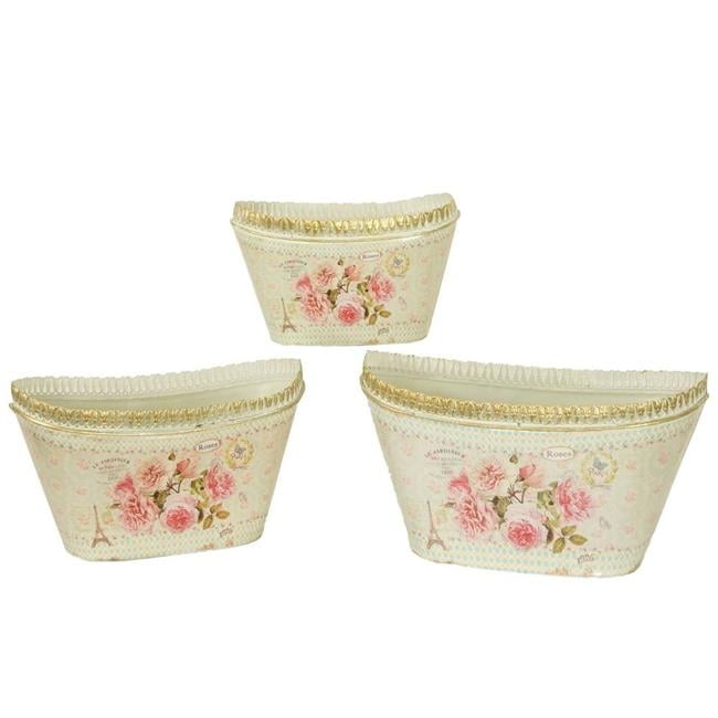 French Country Planters Oval Vintage Metal Decorative Vases & Flower ...