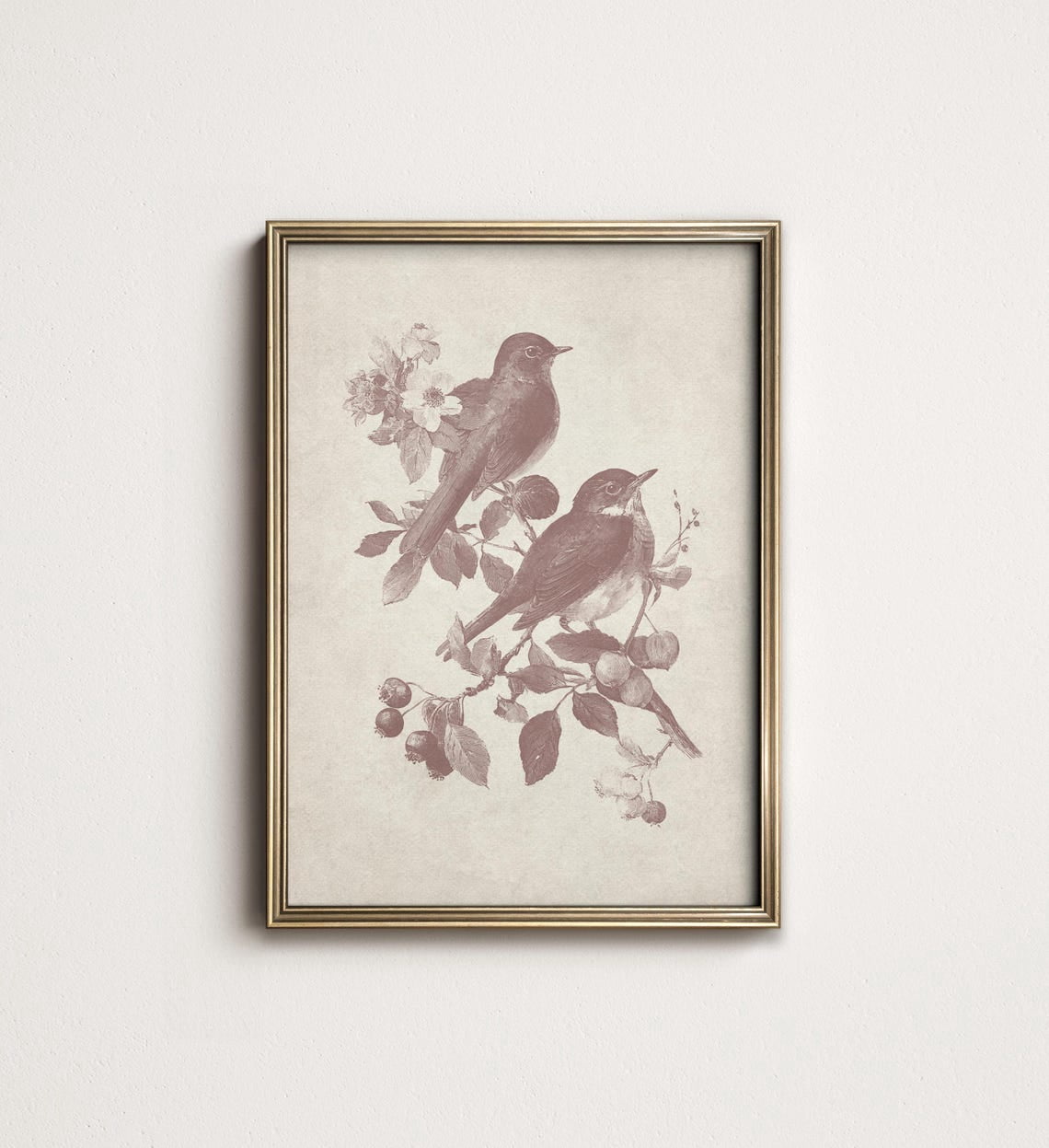 French Country Plum Rose Bird Poster, Stretched Size 8x12 - Walmart.com