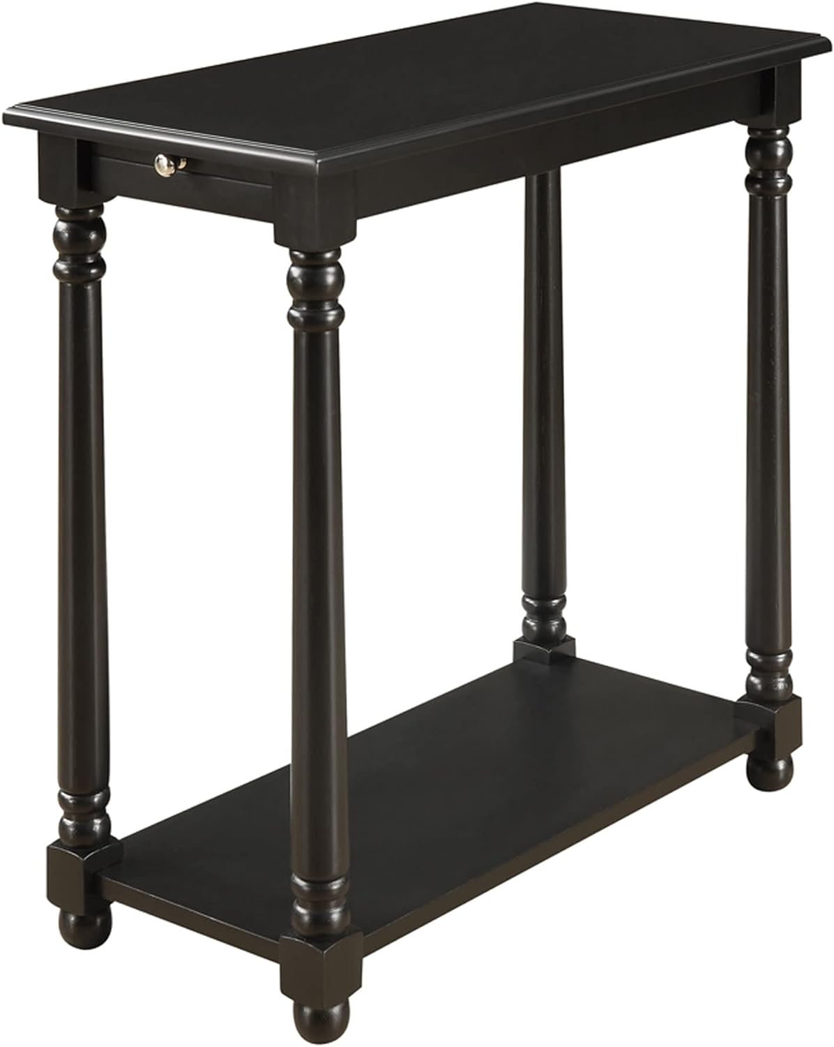 French Country Regent Chairside End Table with Pull-Out Shelf, Black ...