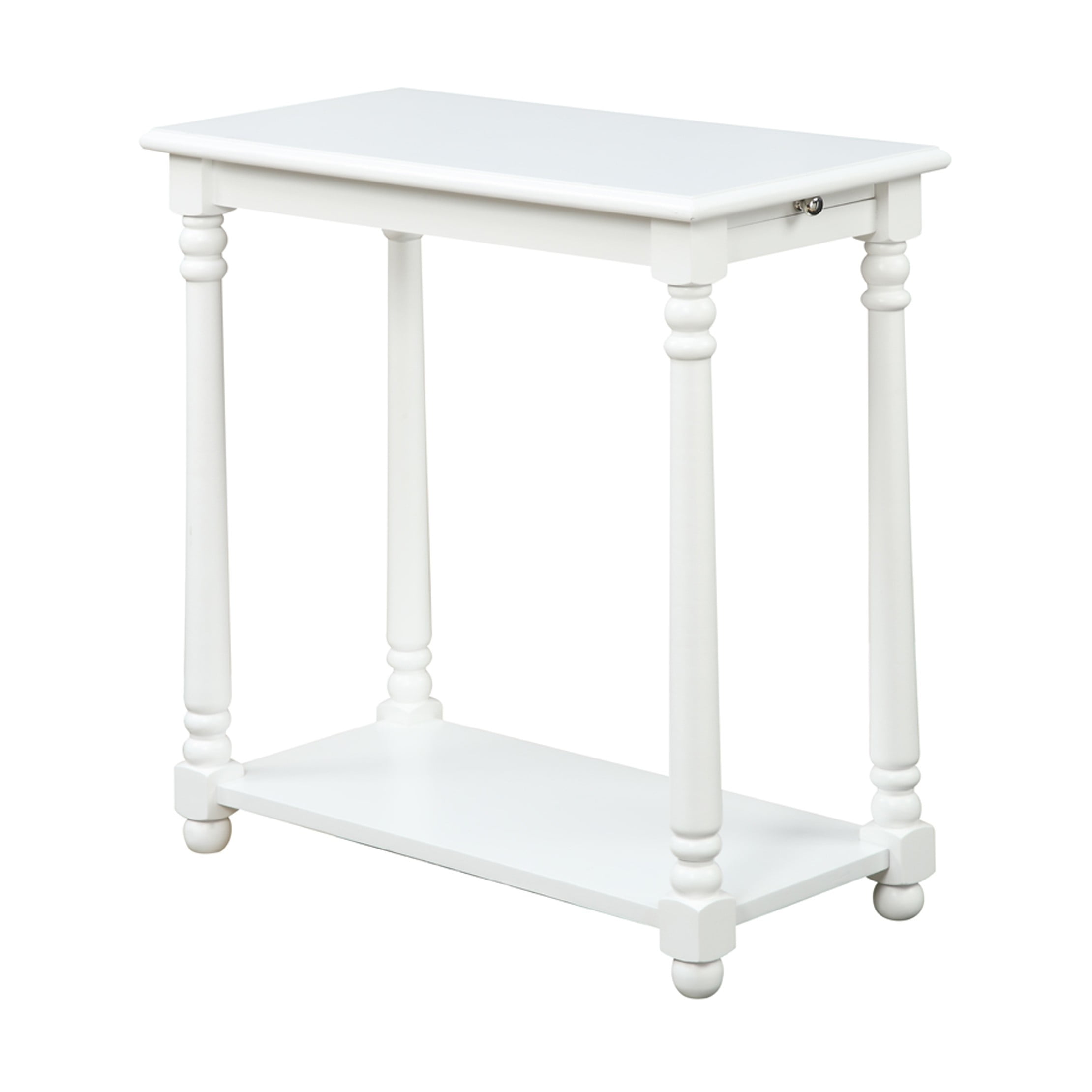 French Country Regent Chairside End Table with Pull-Out Shelf in White ...