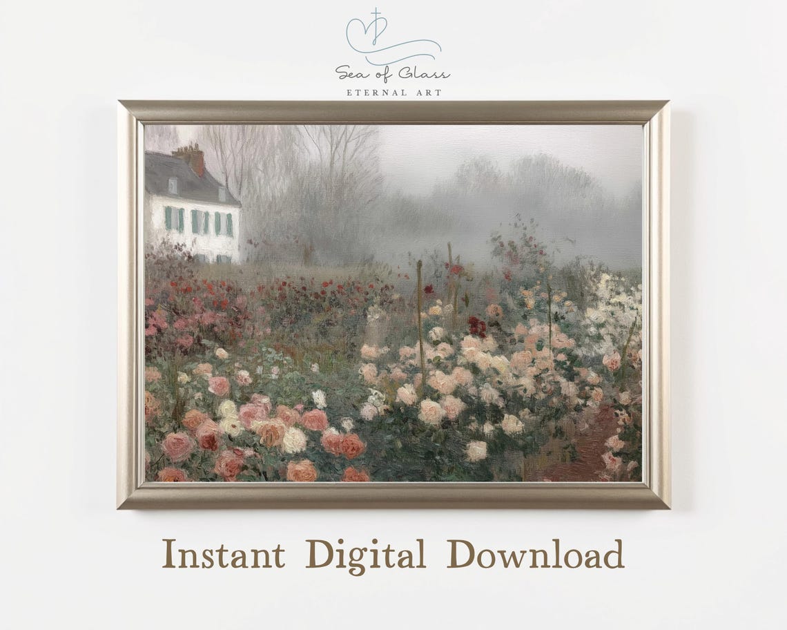 French Country Rose Garden Poster Vintage Parisian Cottagecore Wall Art ...