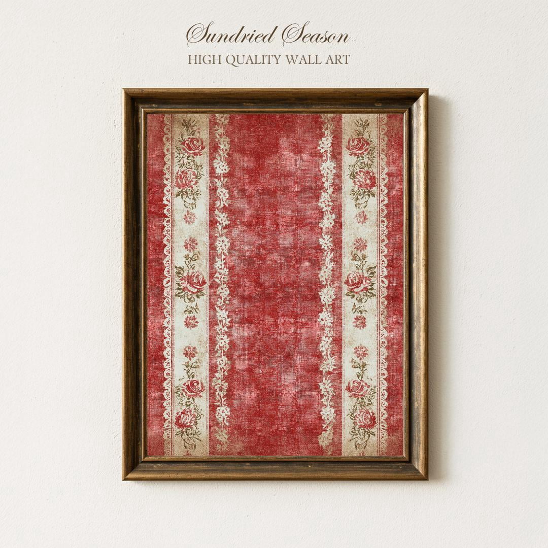 French Country Rose Print, Rustic Country Red Floral Wall Art, Vintage ...
