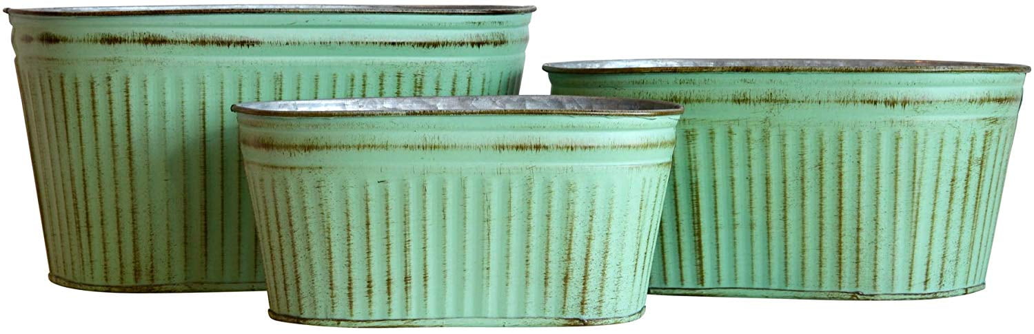 French Country Style Oblong Cache Pot Planters, Set of 3, Distressed ...