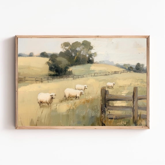 French Country Wall Art Sheep Pastoral Vintage Painting Cottagecore ...