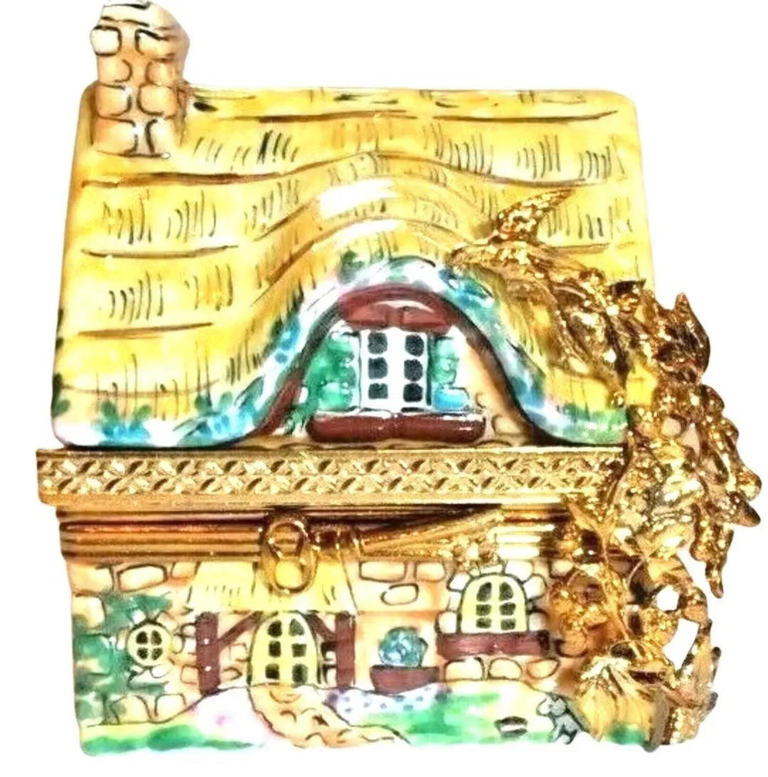 French Country Yellow Cottage House with Trellis Limoges Box Porcelain ...