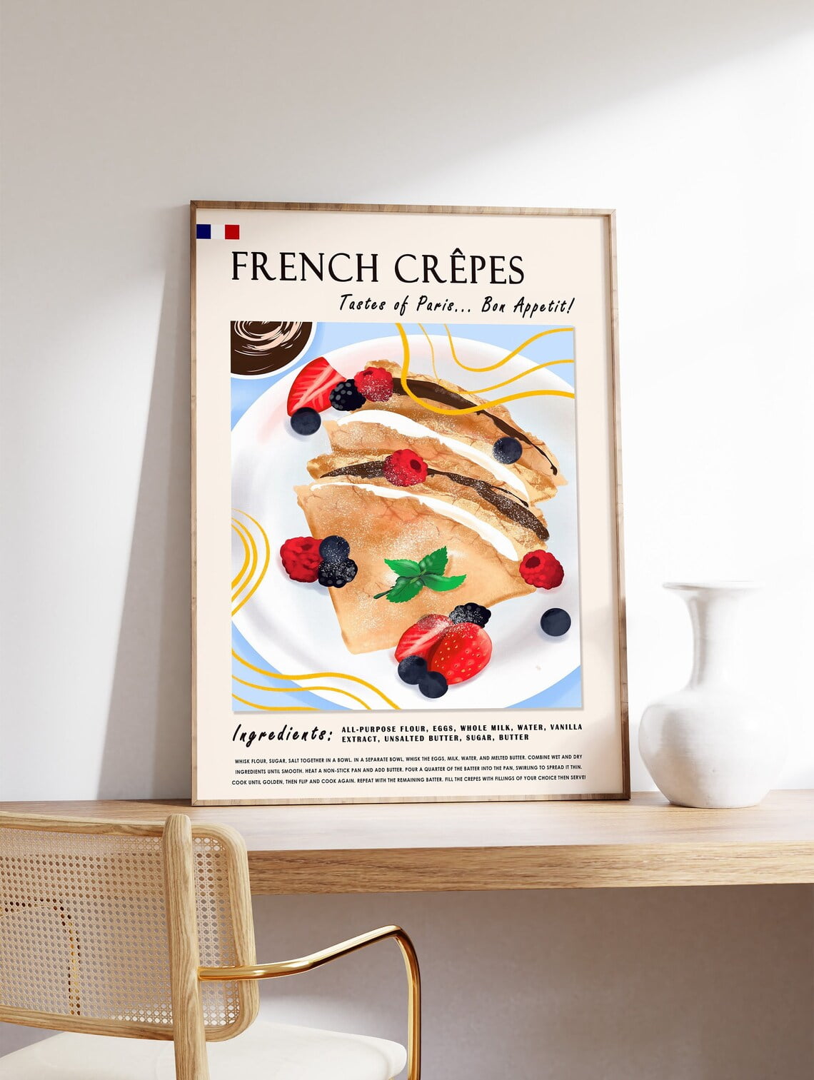 French Crepes Food Poster, Pancacke Dessert Print, French Food Art ...