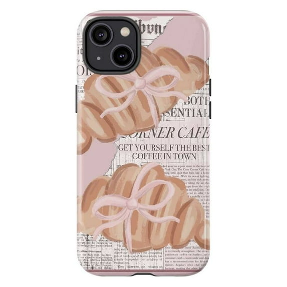 French Croissant Phone Case, Pink Bow Cafe Newspaper Art Cover for ...
