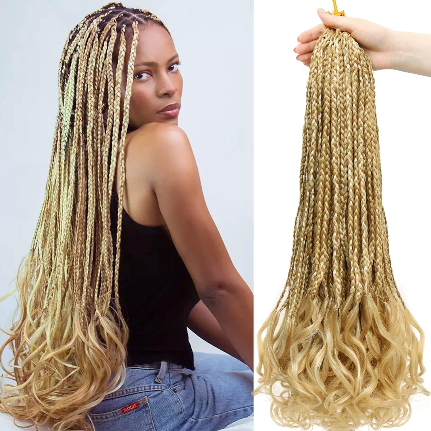 French Curl Crochet Braids 14 Inch Goddess Box Braids Crochet Hair for ...