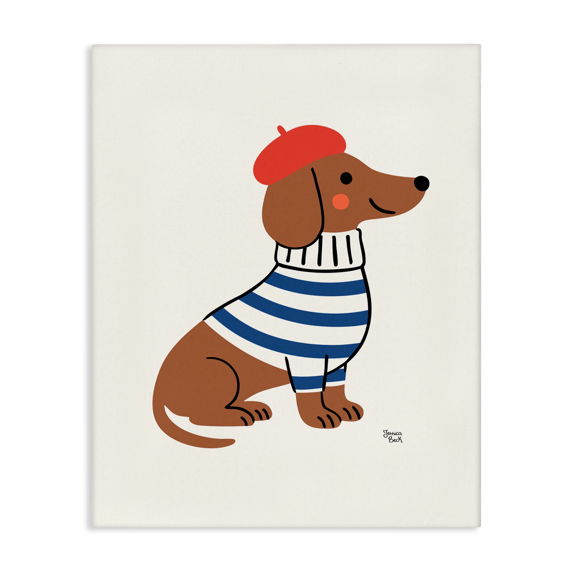 French Dachshund in Beret Canvas Wall Art, design by Jessica Beck ...