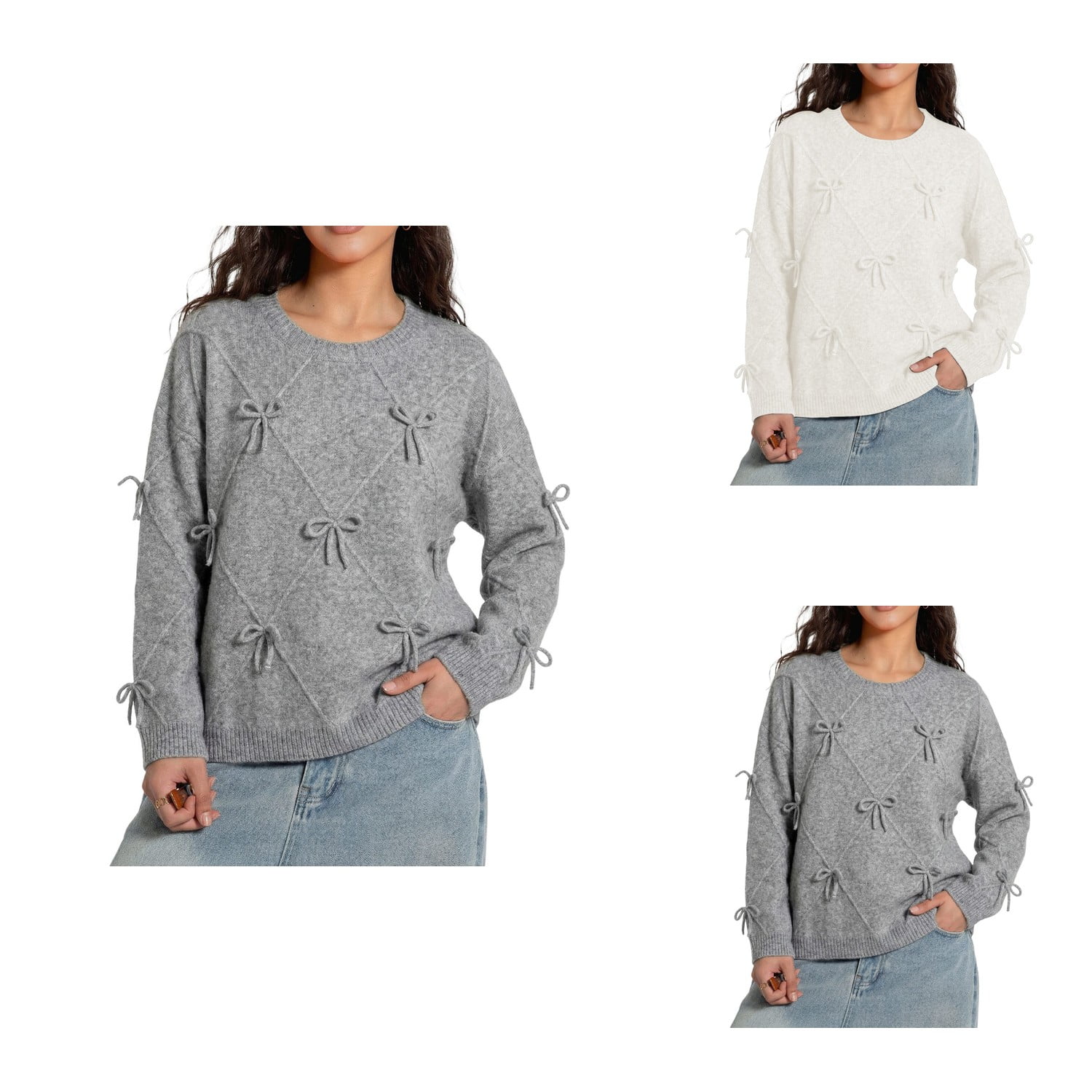 French Design Pullover Sweater Elegant Bow Knot Top Soft Comfortable ...