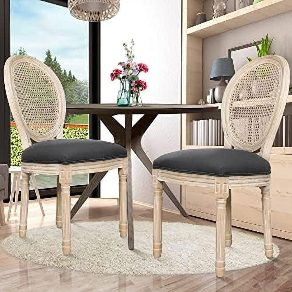 French Dining Chair Linen Fabric Upholstered Farmhouse Dining Chairs ...