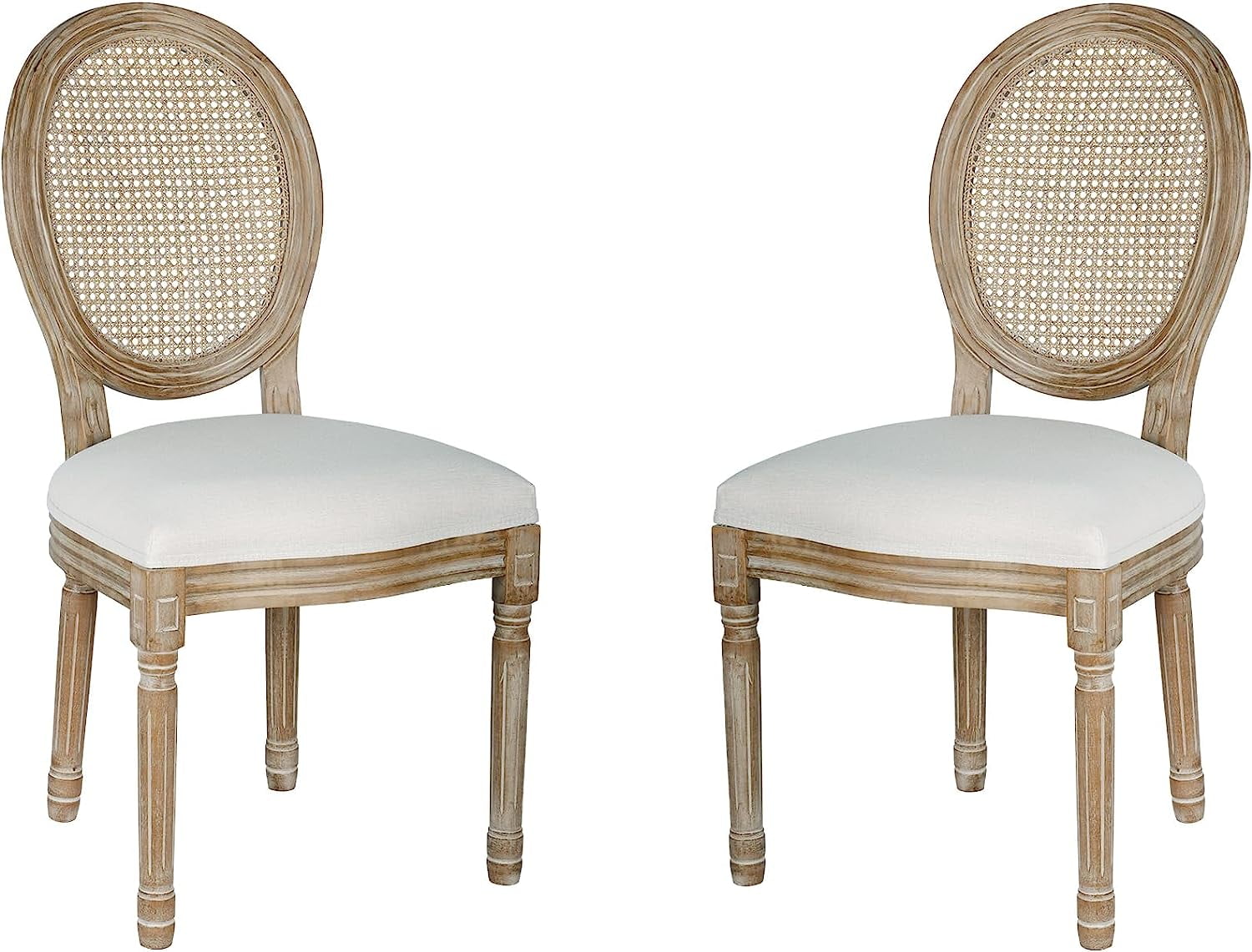 French Dining Chairs Set of 2 Beige Natural Fabric Round Back with ...