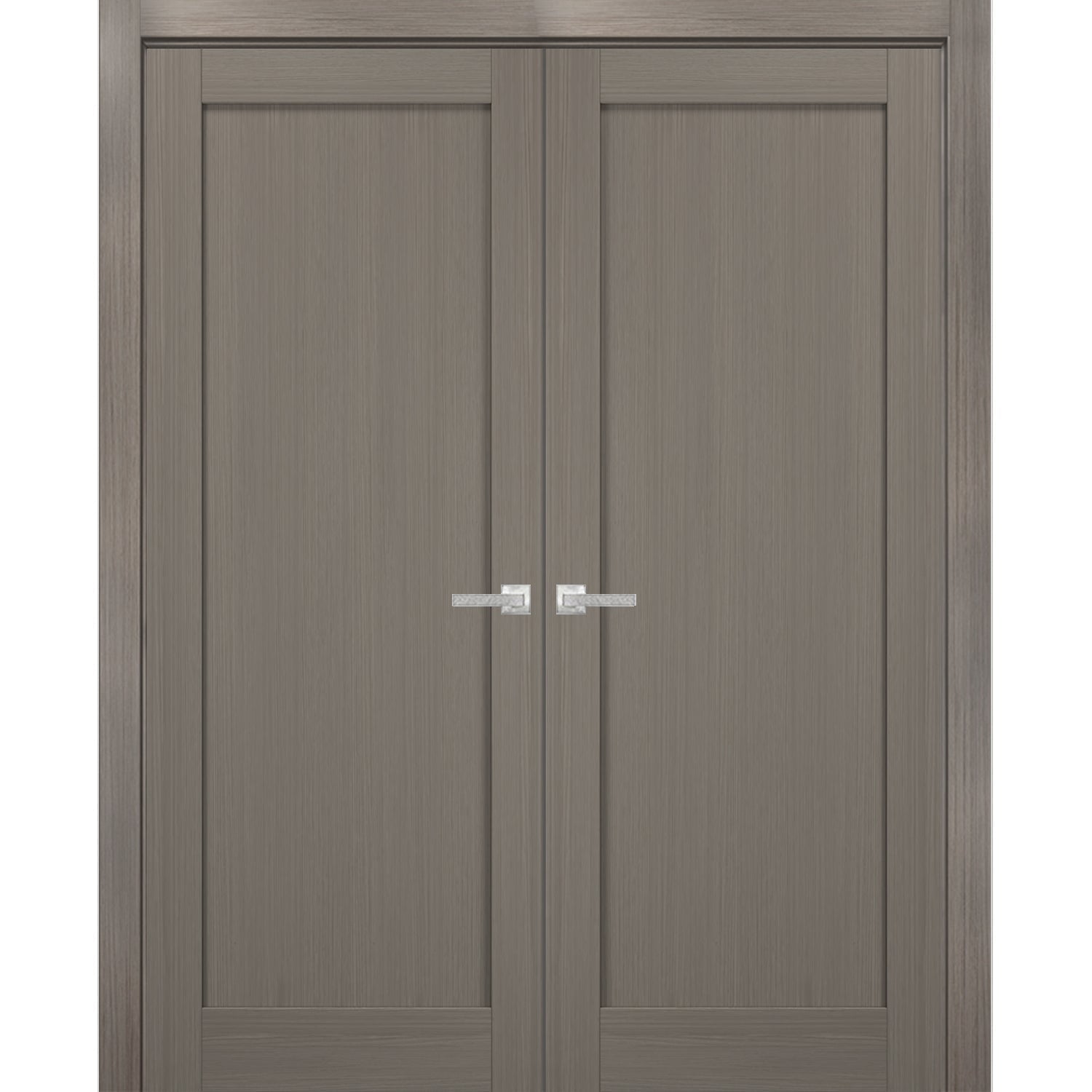 French Double Panel Doors 84 x 96 with Hardware | Quadro 4111 Grey Ash ...