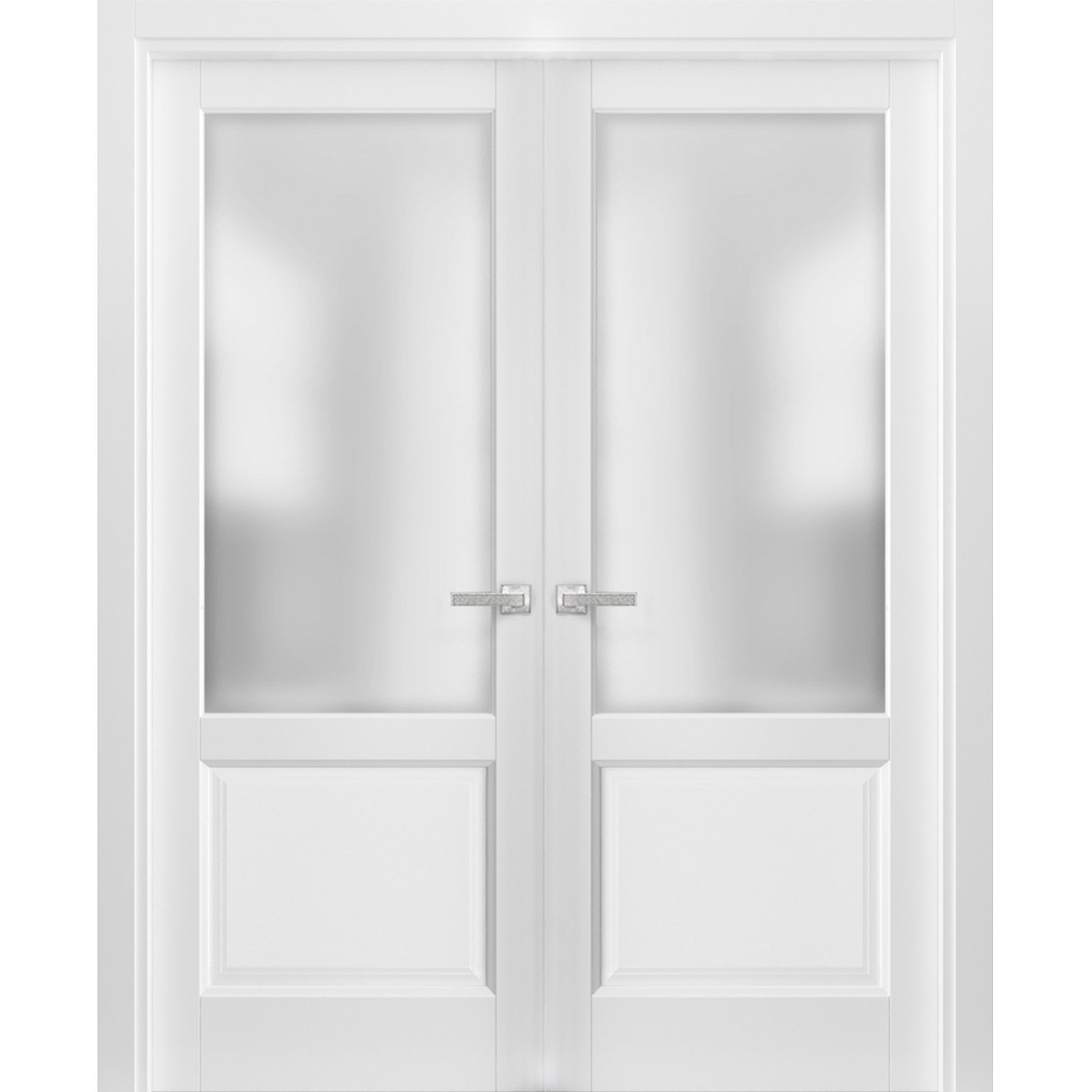 French Double Panel Lite Doors with Hardware | Lucia 22 White Silk with ...