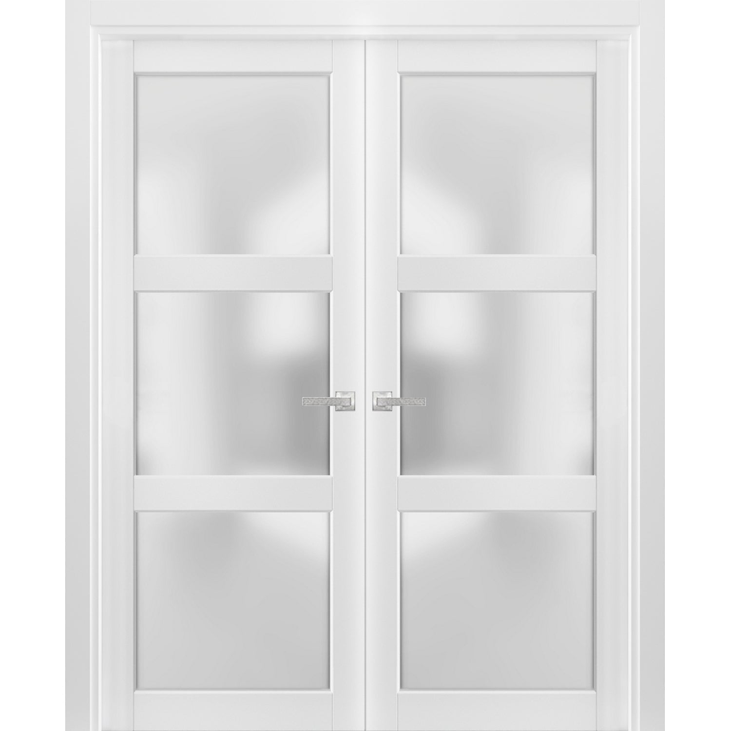 Lucia 2552 French Double Panel Lite Indoor Doors, White Silk, Opaque ...