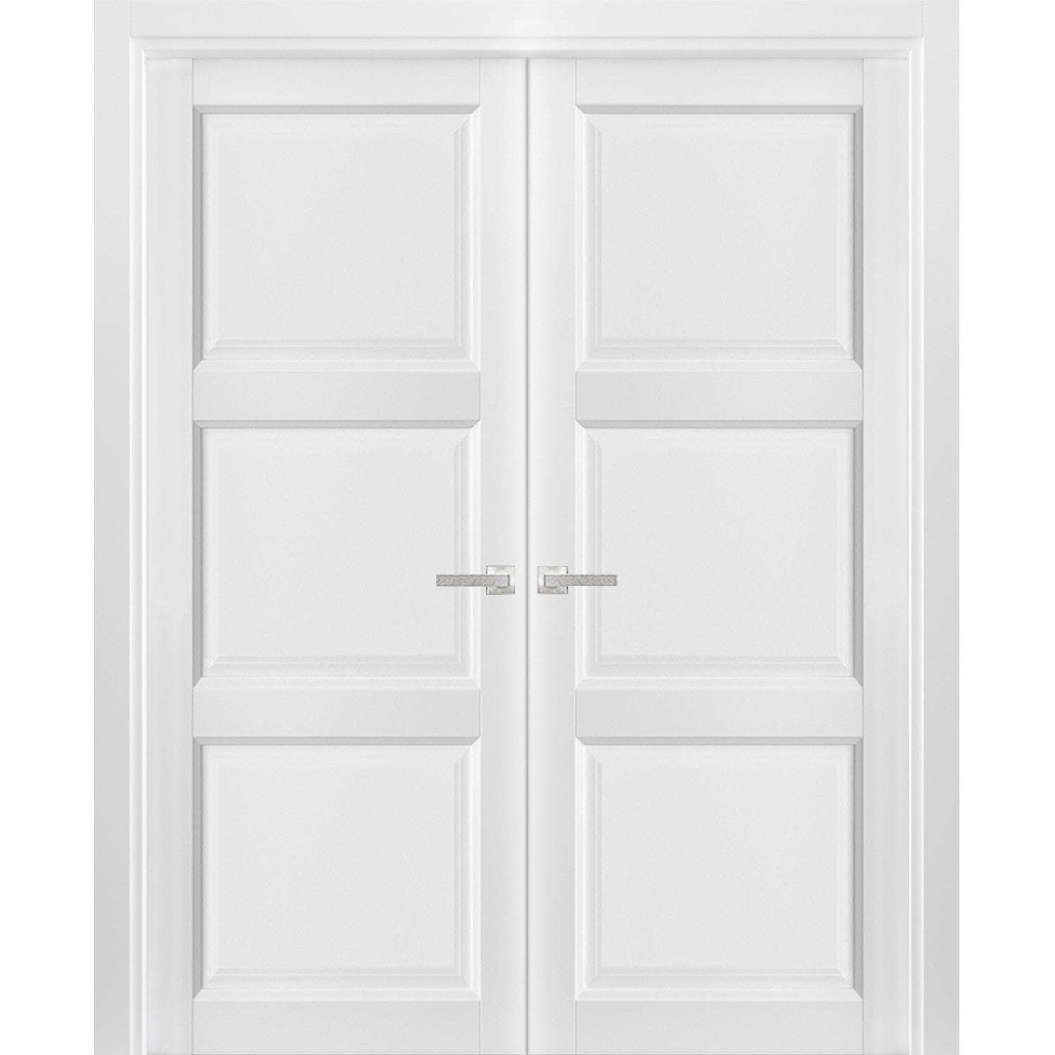French Double Panel Solid Doors with Hardware | Lucia 2661 White Silk ...