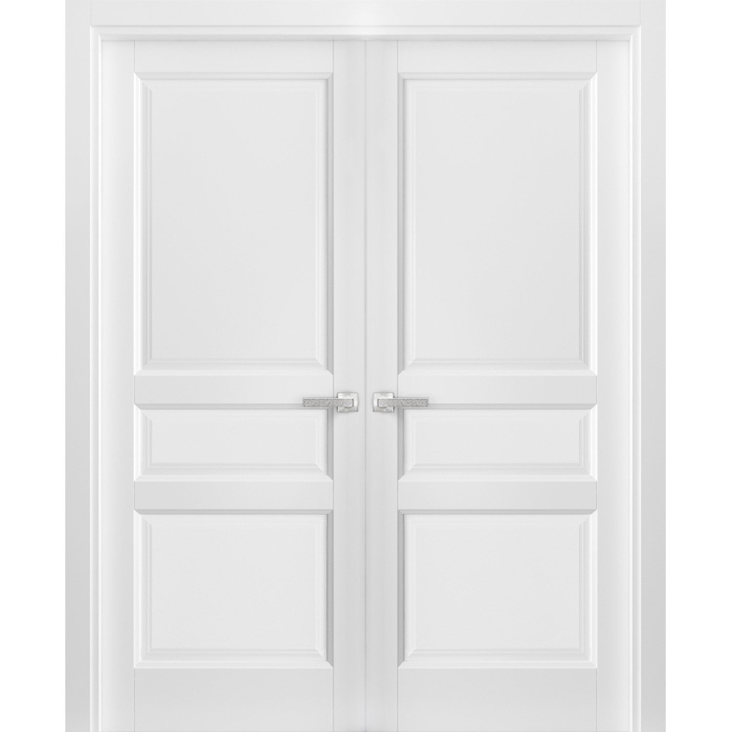 French Double Panel Solid Doors with Hardware | Lucia 31 White Silk ...