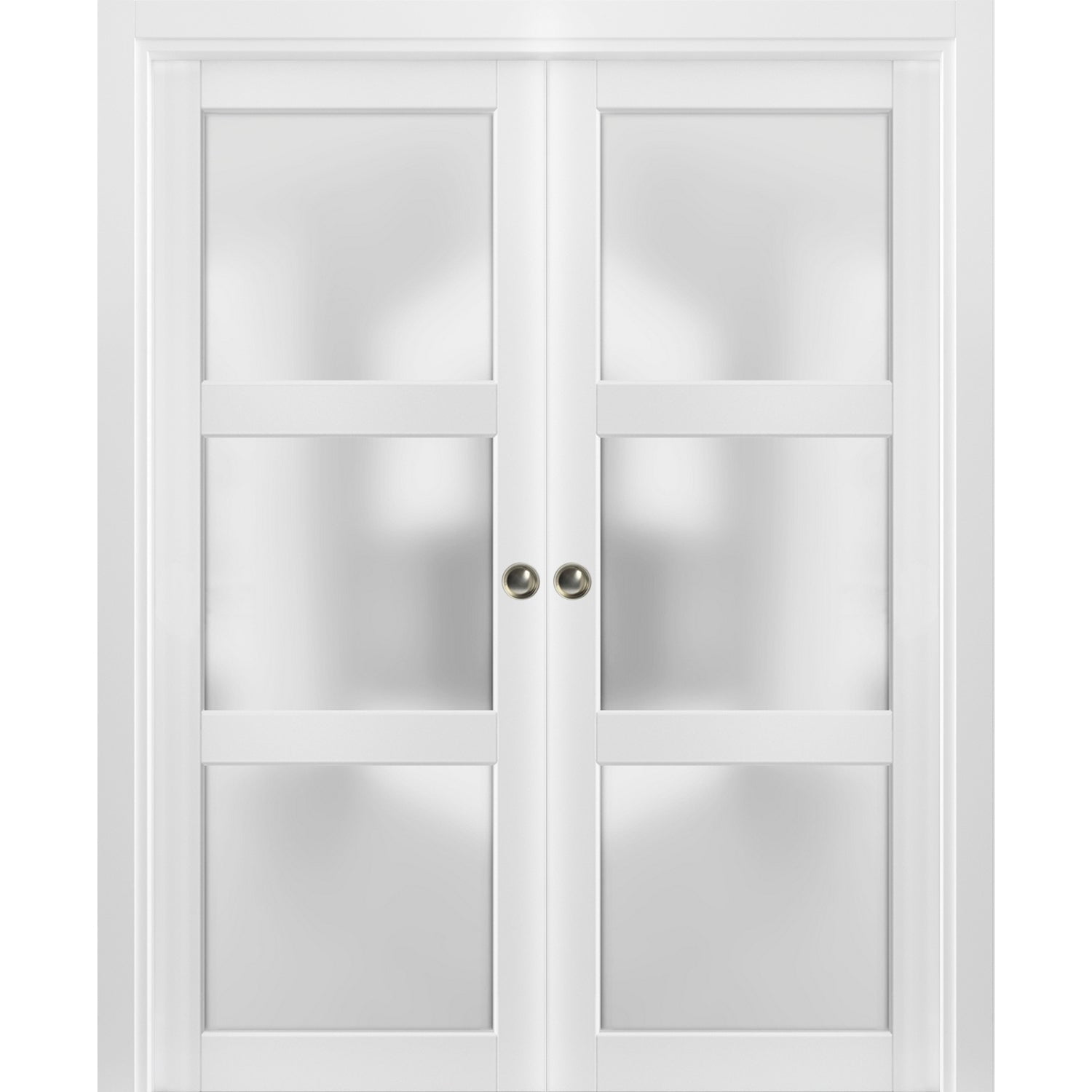 French Double Pocket Doors with Frosted Glass | Lucia 2552 White Silk ...