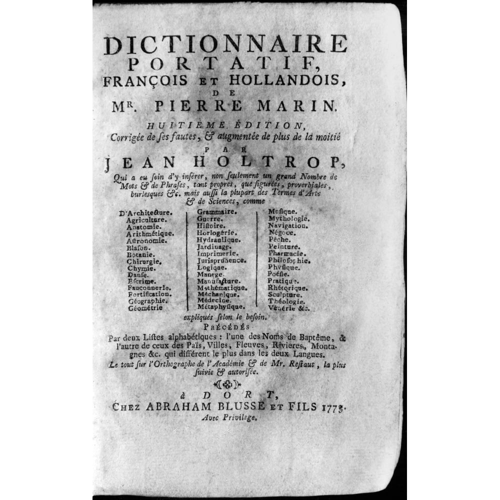FrenchDutch Dictionary. Ntitle Page Of A French And Dutch Dictionary ...