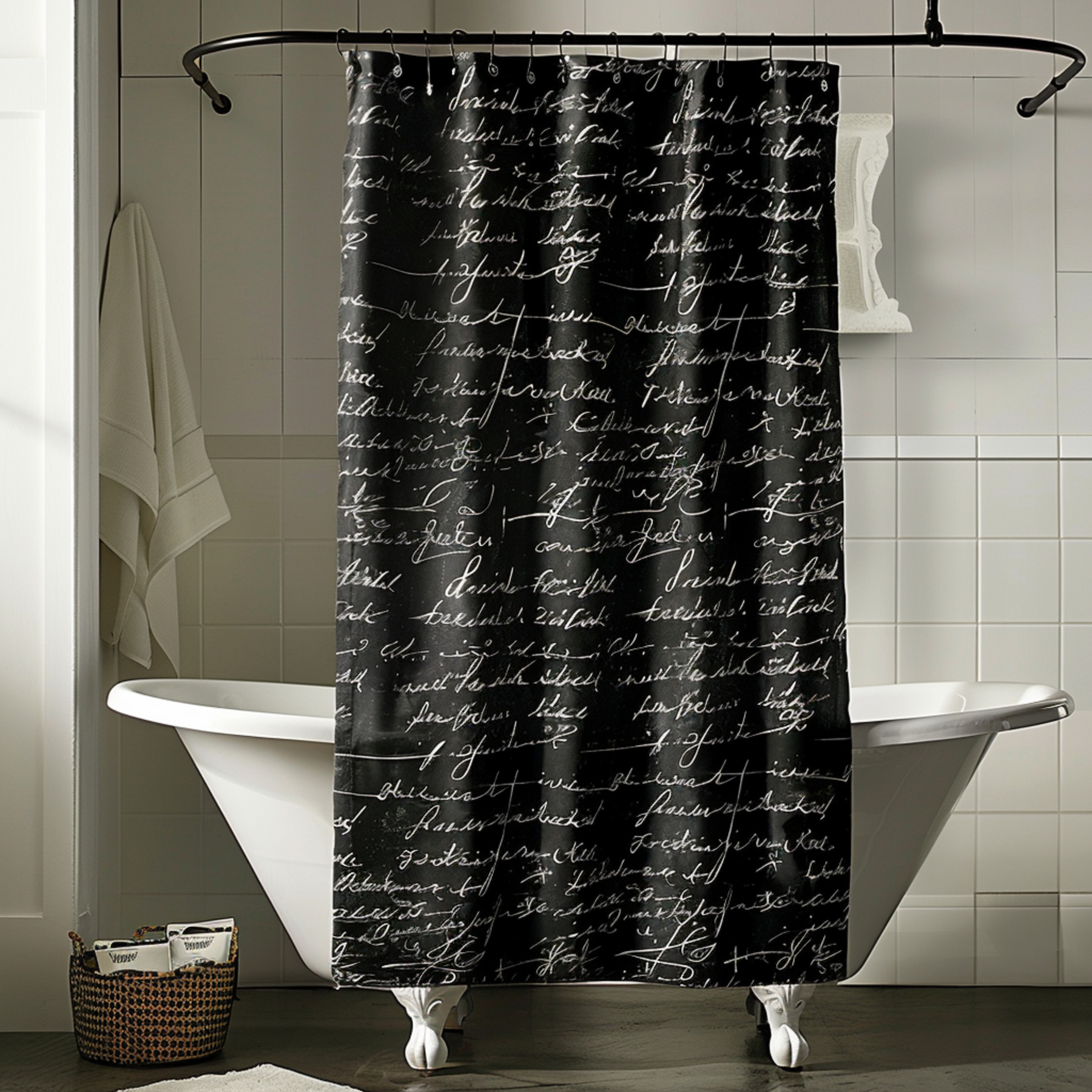 French Elegance: Vintage Calligraphy Shower Curtain for a Sophisticated ...