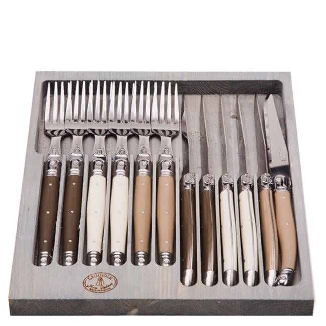 French Farm Jean Dubost Cutlery Set with Handles in a Box, Linen & Gray ...