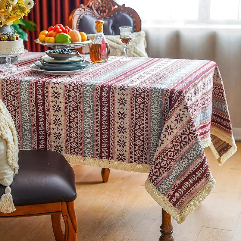 French Floral Tablecloth Hand-Made Cotton Fabric with Macrame Lace ...