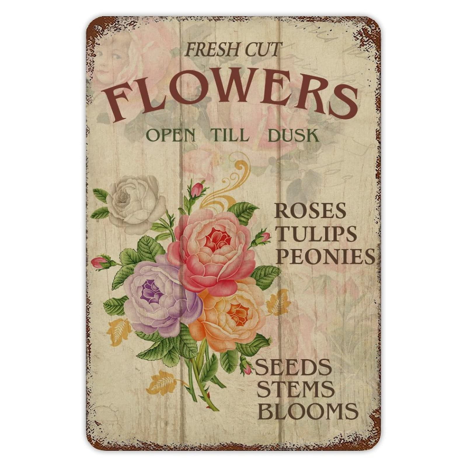 French Flowers Tin Sign Fresh Rose Metal Plaque Rust Southern Style Art ...