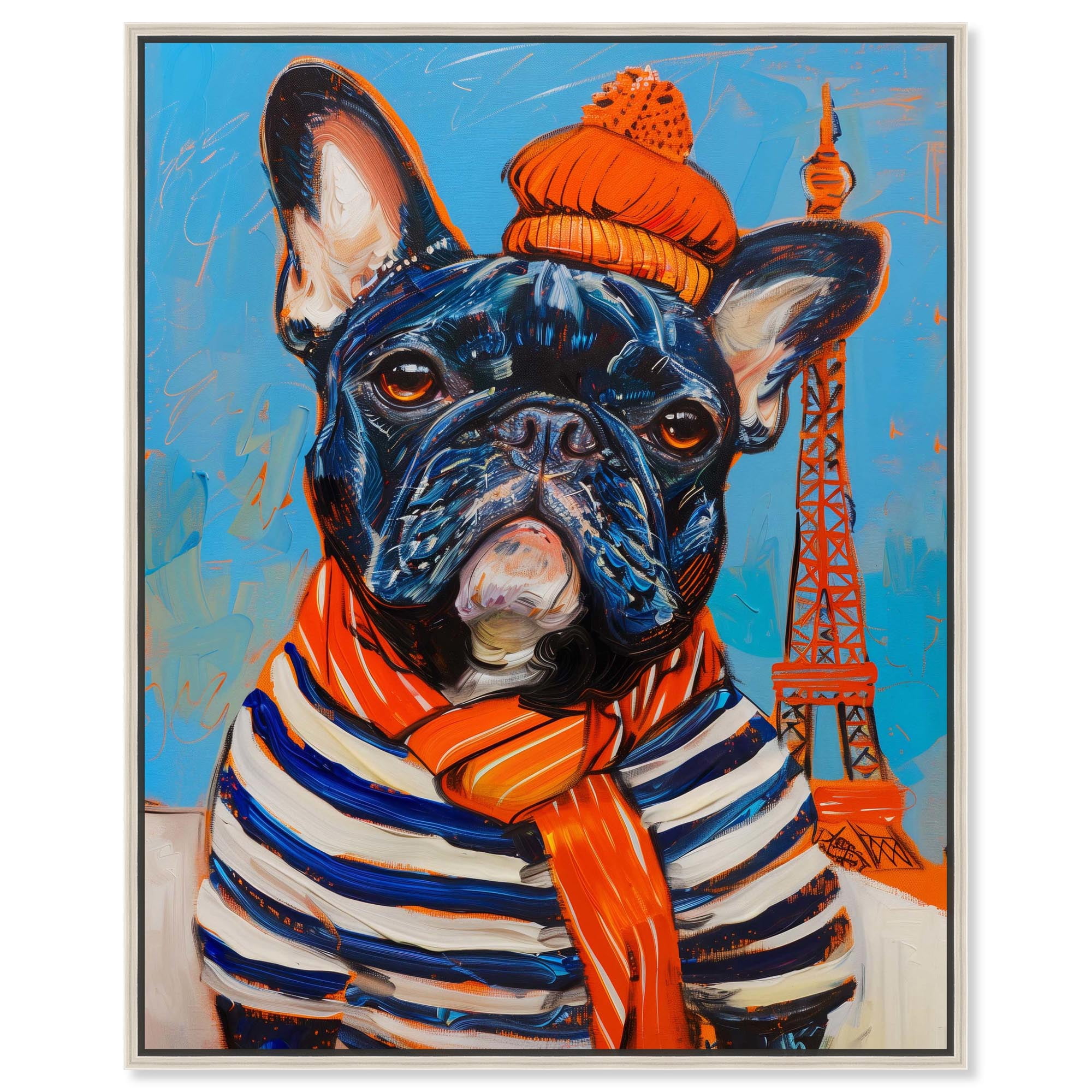 French Frenchie Canvas Cute Animal Art by Art Remedy, Silver Frame, 20 ...