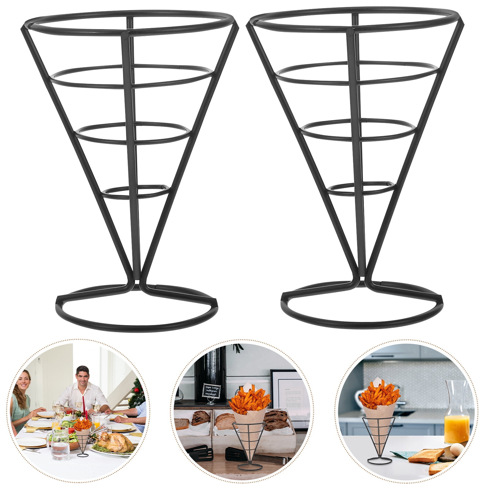 FRCOLOR French Fry Cup Holder French Fries Stands Black Stainless Steel ...