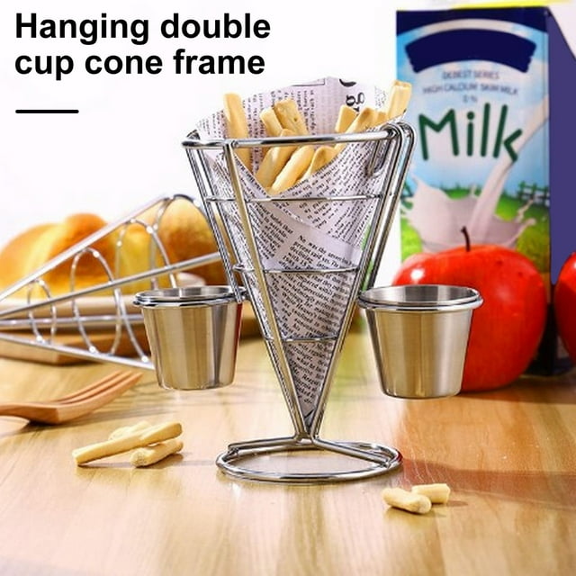 French Fries Holder Basket with Sauce Dipper Fry Stand for Snacks ...