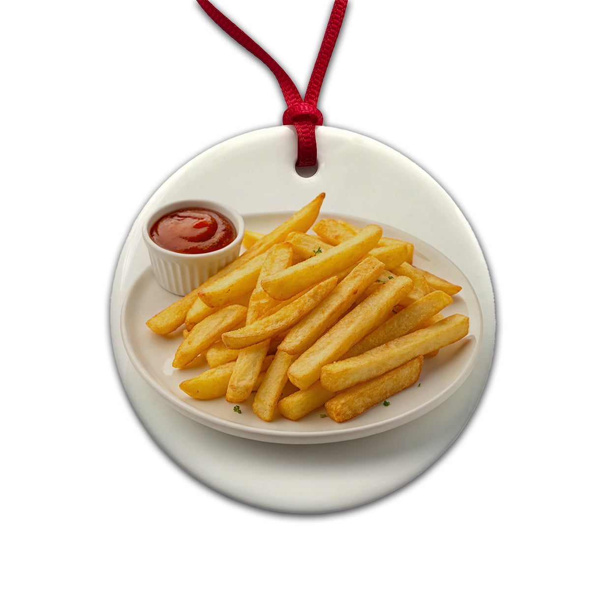 French Fries Ketchup Snack Christmas Tree Holiday Round Ceramic ...
