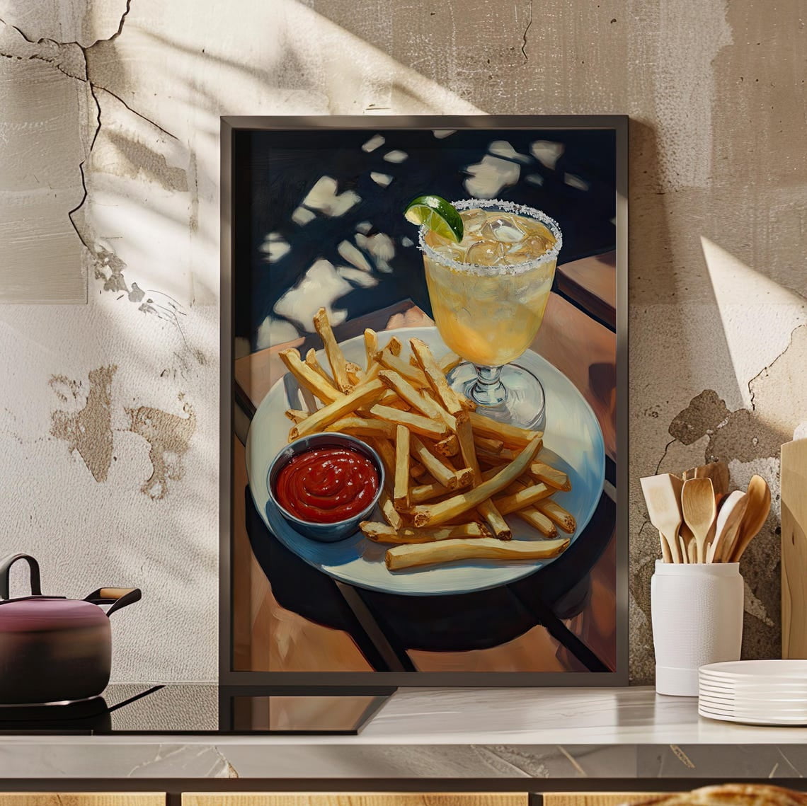 French Fries Margarita Cocktail Plate Food Girl Dinner Still Life ...