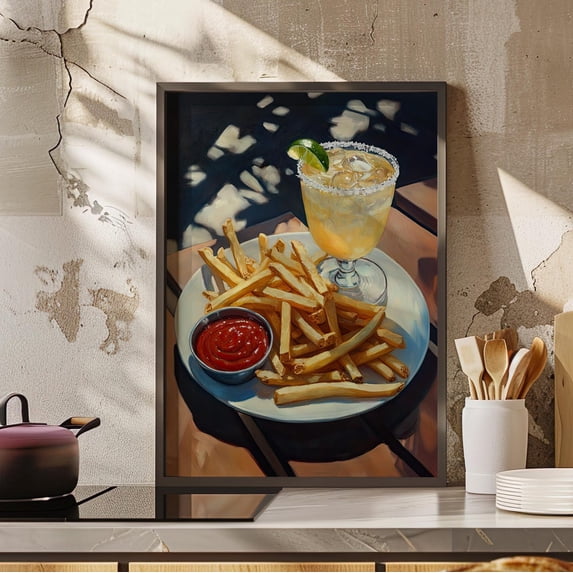 French Fries Margarita Cocktail Plate Food Girl Dinner Still Life ...