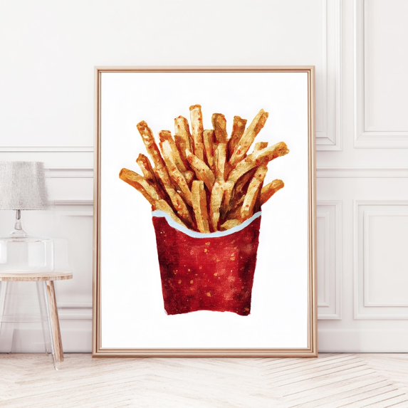 French Fries Poster In A Red Box, Dopamine Decor Funky Food Art ...