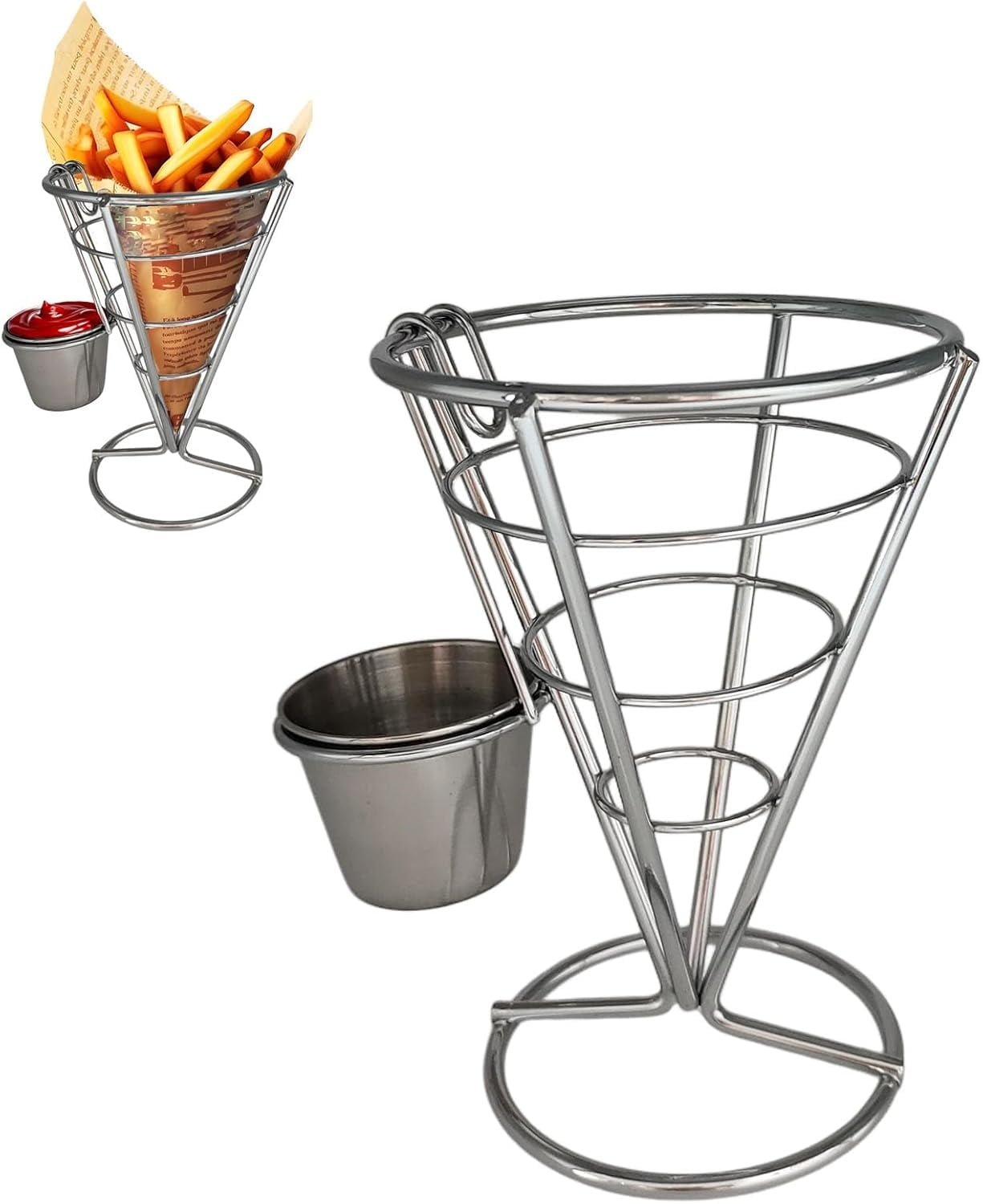 French Fries Racks With Dipping Cups, Stainless Steel Snack Basket For ...